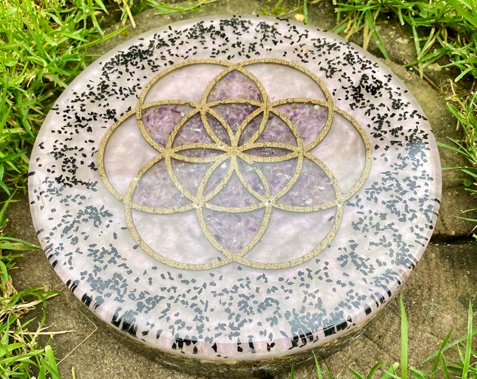 Seed of Life Orgone Charging Plate 6 Dia Brass Orgone Symbol, Amethyst ...