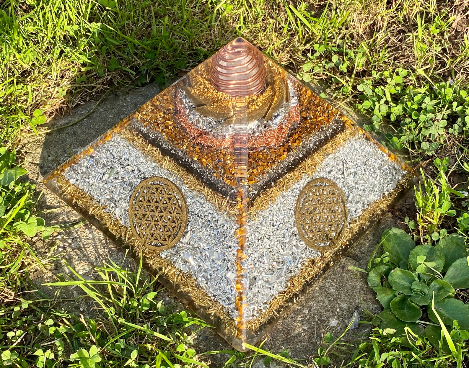 XL Orgone Generator Pyramid Featuring Sacred Geometry and Tigers Eye ...