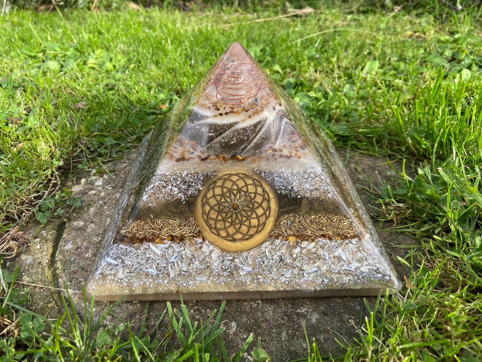 XL Tigers Eye & 24k Gold Pyramid Orgone Energy Generator-copper SBB ...