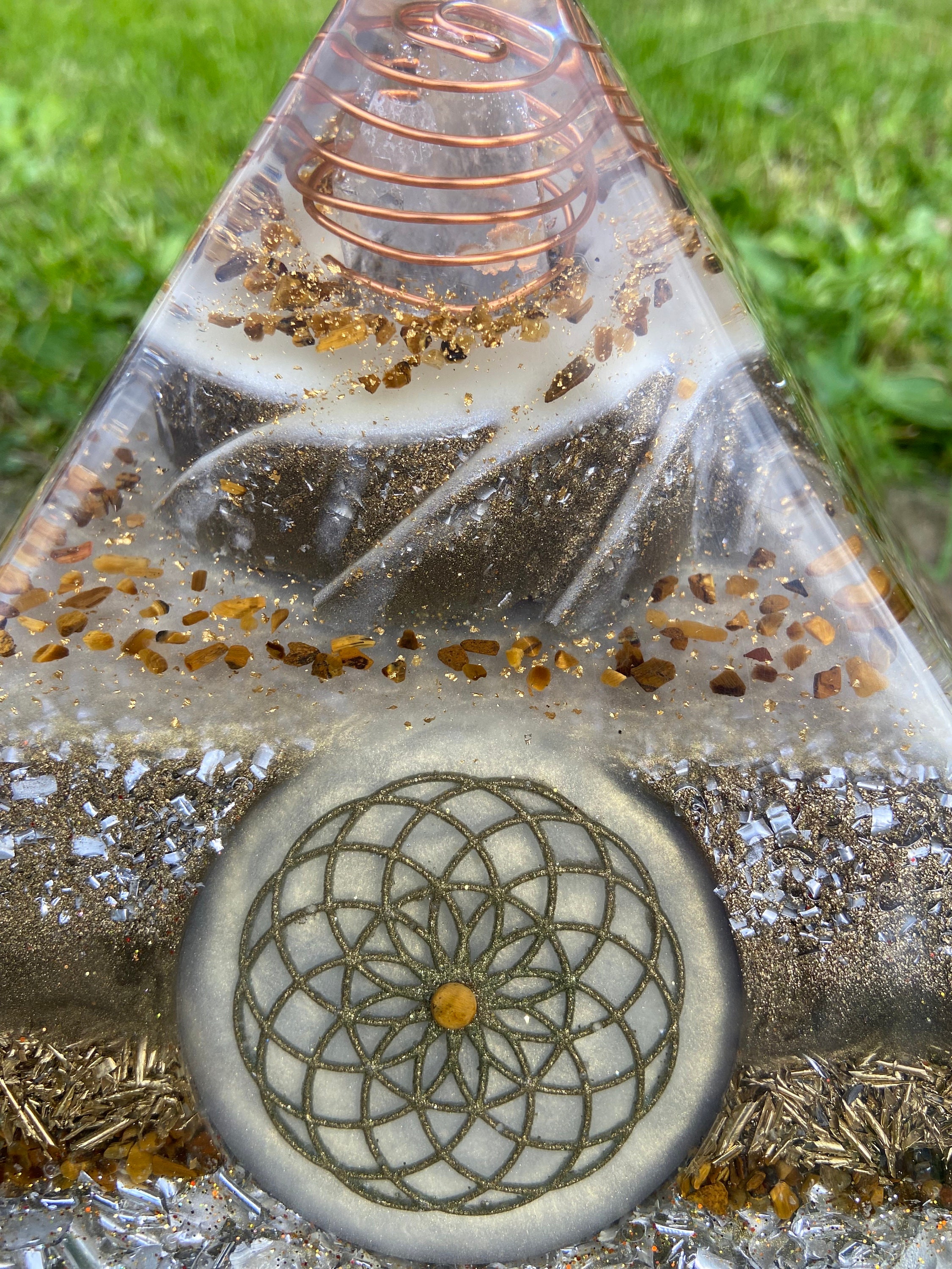 XL Tigers Eye & 24k Gold Pyramid Orgone Energy Generator-copper SBB ...