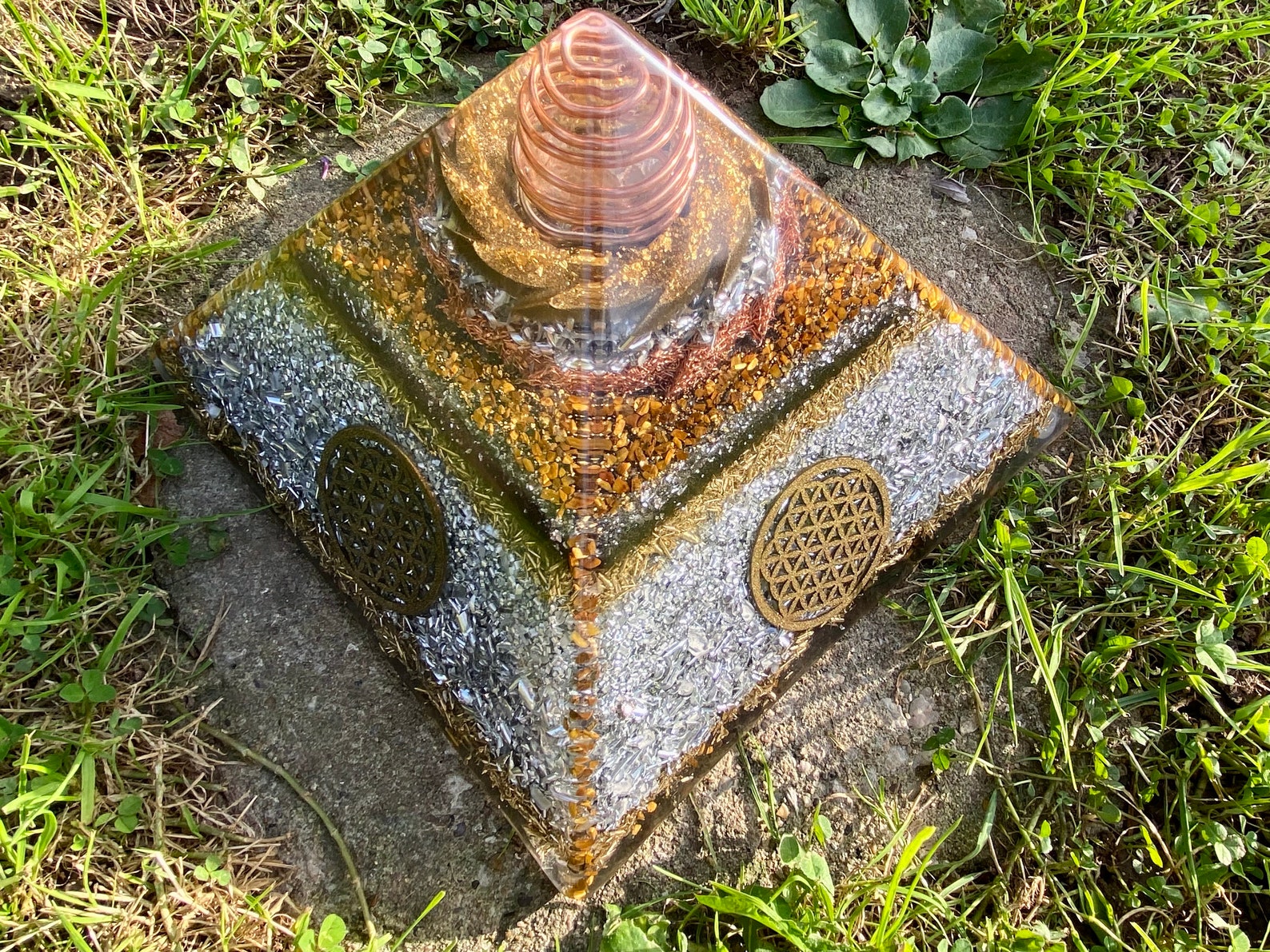 XL Orgone Generator Pyramid Featuring Sacred Geometry and Tigers Eye ...