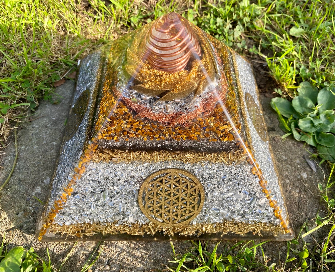 XL Orgone Generator Pyramid Featuring Sacred Geometry and Tigers Eye ...