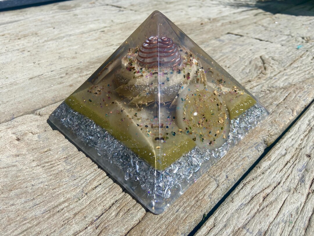 Mixed Tourmaline & 24k Gold Large Pyramid -orgone Energy Generator ...