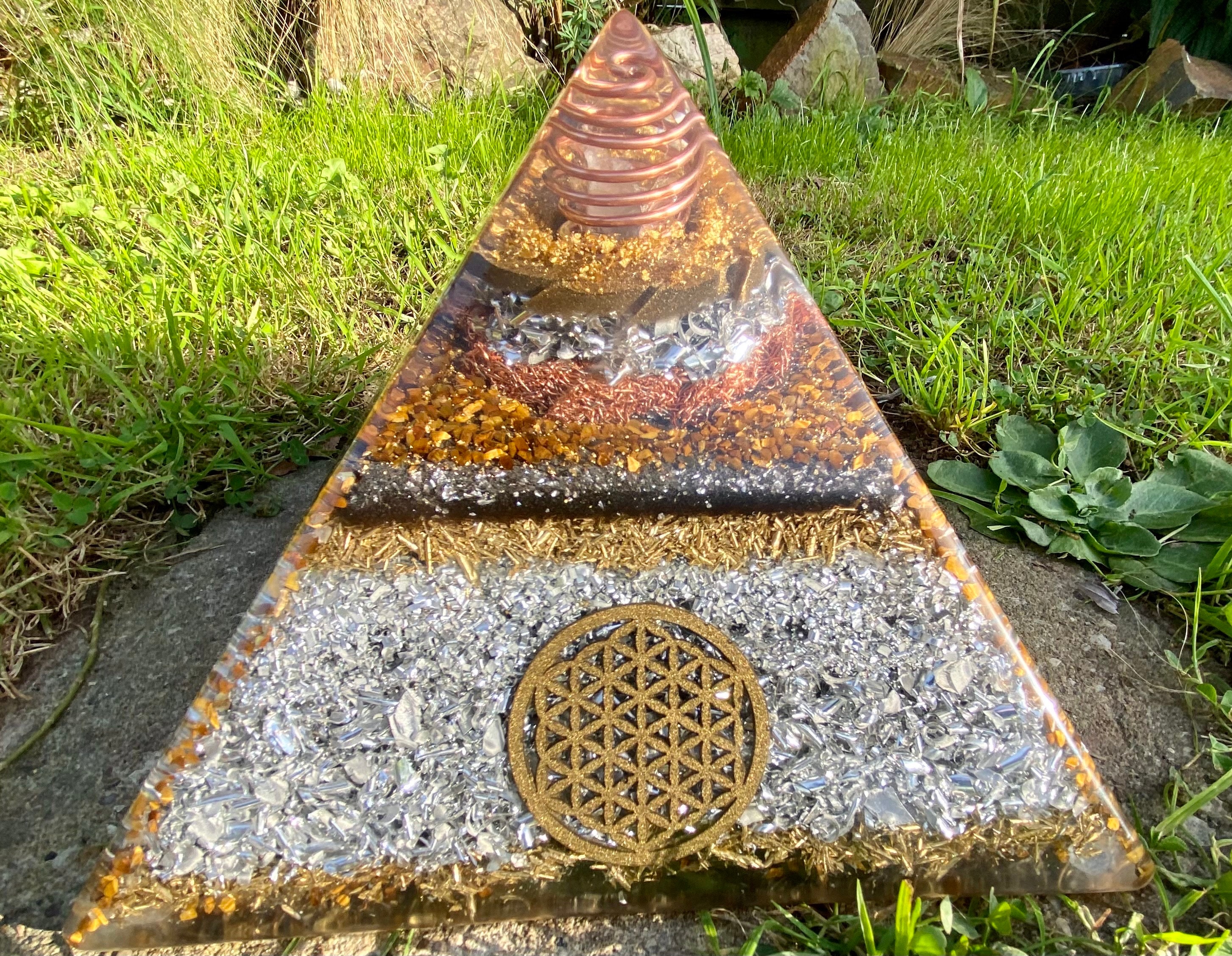 XL Orgone Generator Pyramid Featuring Sacred Geometry and Tigers Eye ...