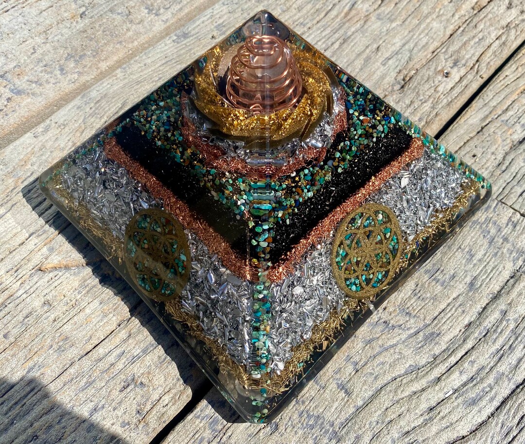 XL Orgone Generator Pyramid Featuring Sacred Geometry and Turquoise ...