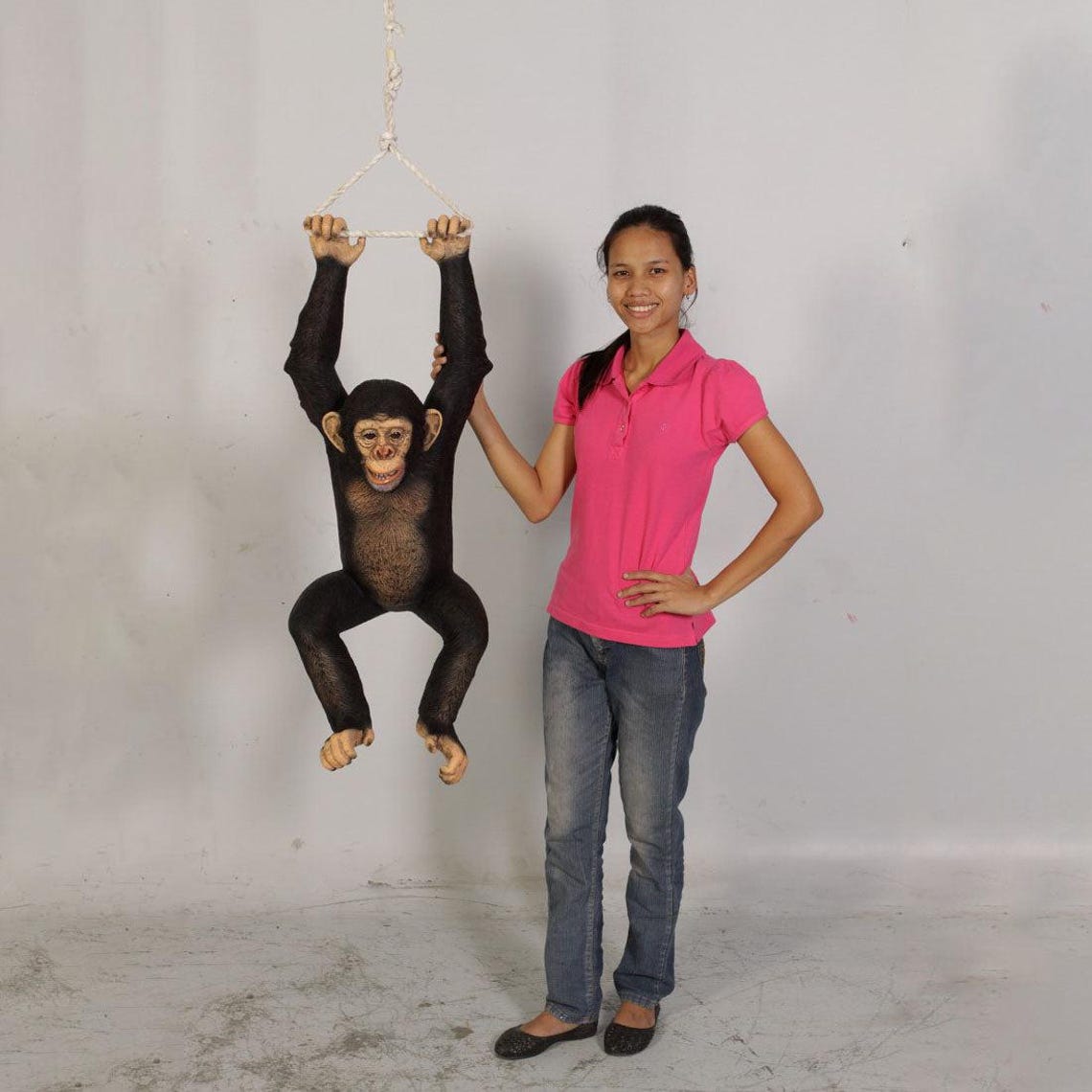 Monkey Chimpanzee Hanging on Rope Life Size Statue - Etsy