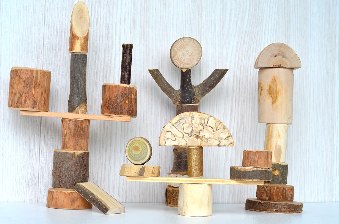 30 tree building blocks Natural wooden toy Montessori | Etsy