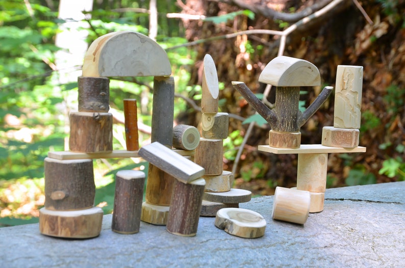 30 Tree Building Blocks Natural Wooden Toy Montessori - Etsy