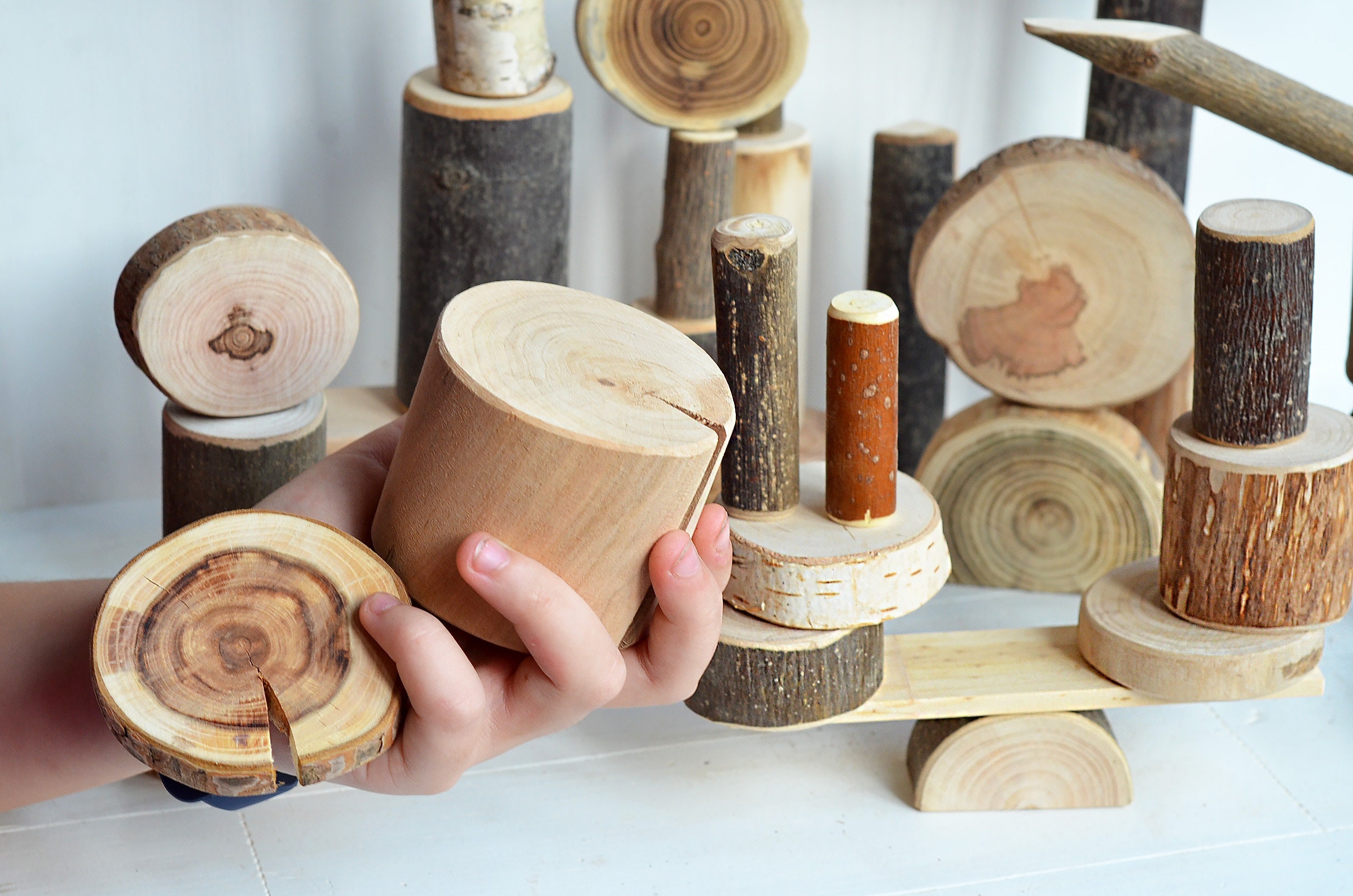 Toys Toys & Games Tree Branch Building Blocks 40 Natural Wood Building ...