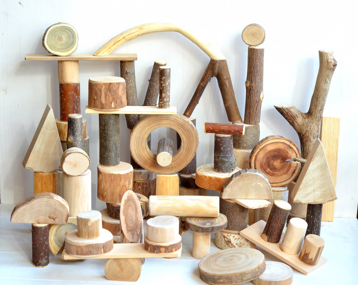 Blocks set 100 tree building blocks Natural wooden kids toy | Etsy