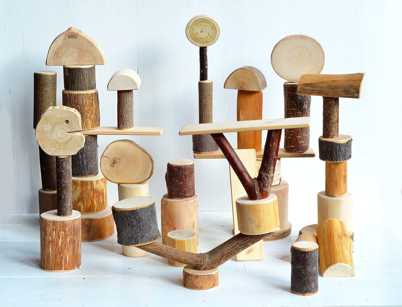 50 natural tree building blocks Montessori inspired wooden | Etsy