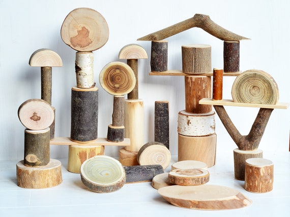 Toys Toys & Games Tree Branch Building Blocks 40 Natural Wood Building ...