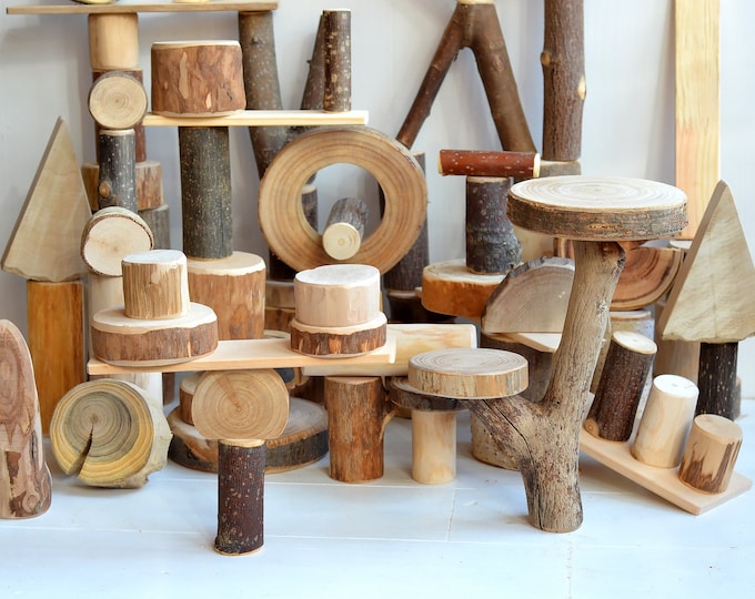Natural Wooden Kids Toy, 75 Tree Building Blocks, Unisex Wood Toys ...