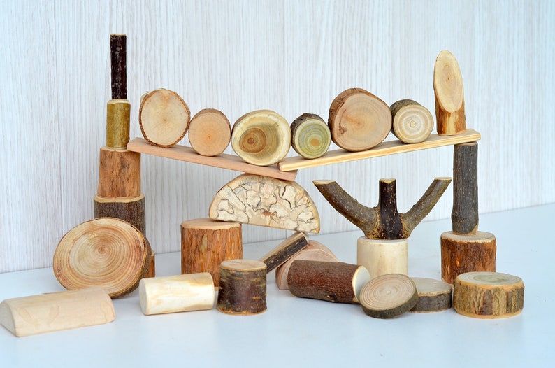 30 Tree Building Blocks Natural Wooden Toy Montessori | Etsy