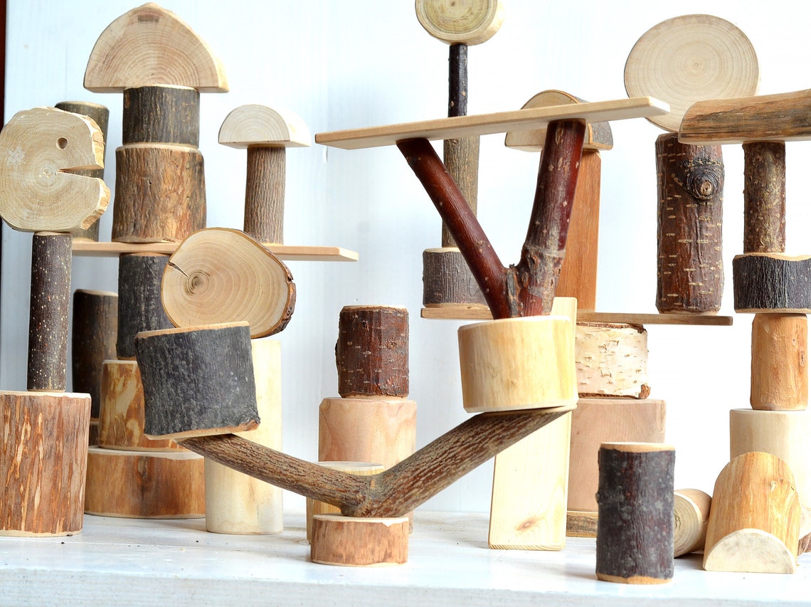 50 natural tree building blocks Montessori inspired wooden | Etsy