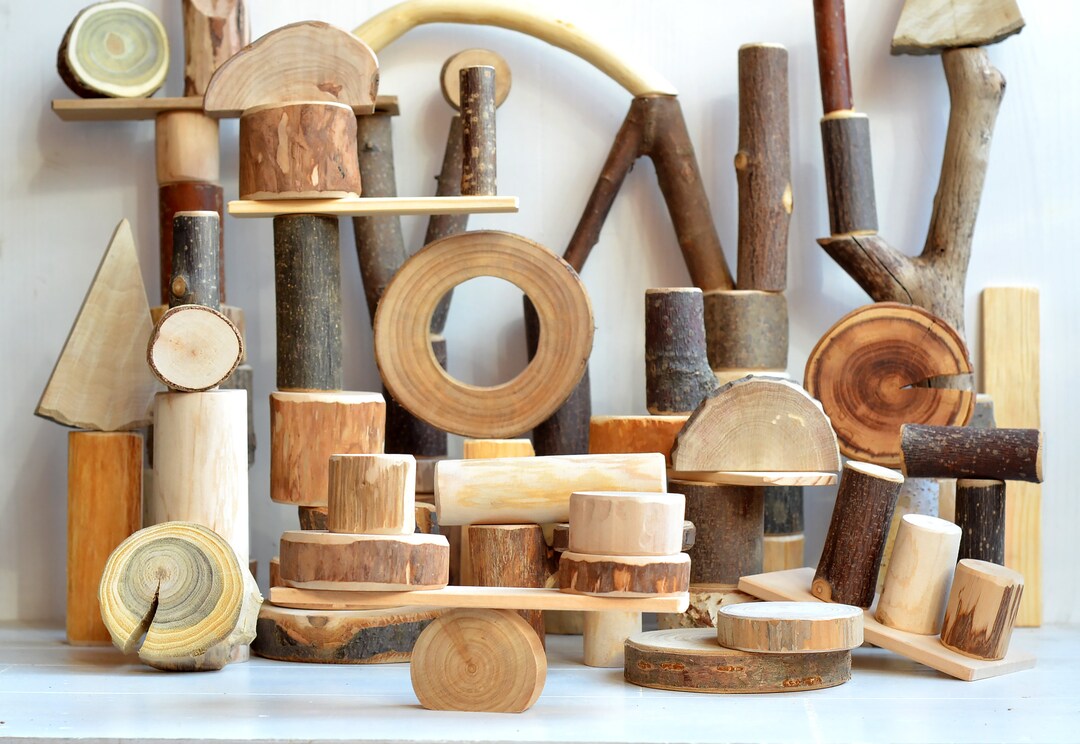 BIG Set of Natural Tree Building Blocks Wood Toy Montessori - Etsy Canada
