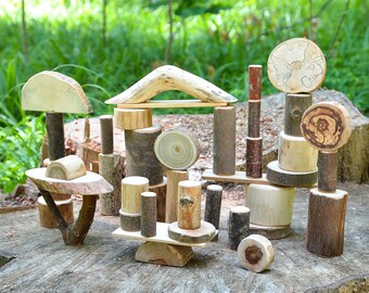 20 Natural Tree Building Blocks Montessori Inspired Wooden Toy - Etsy