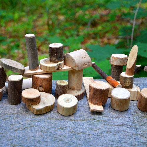 20 Natural Tree Building Blocks Montessori Inspired Wooden Toy - Etsy