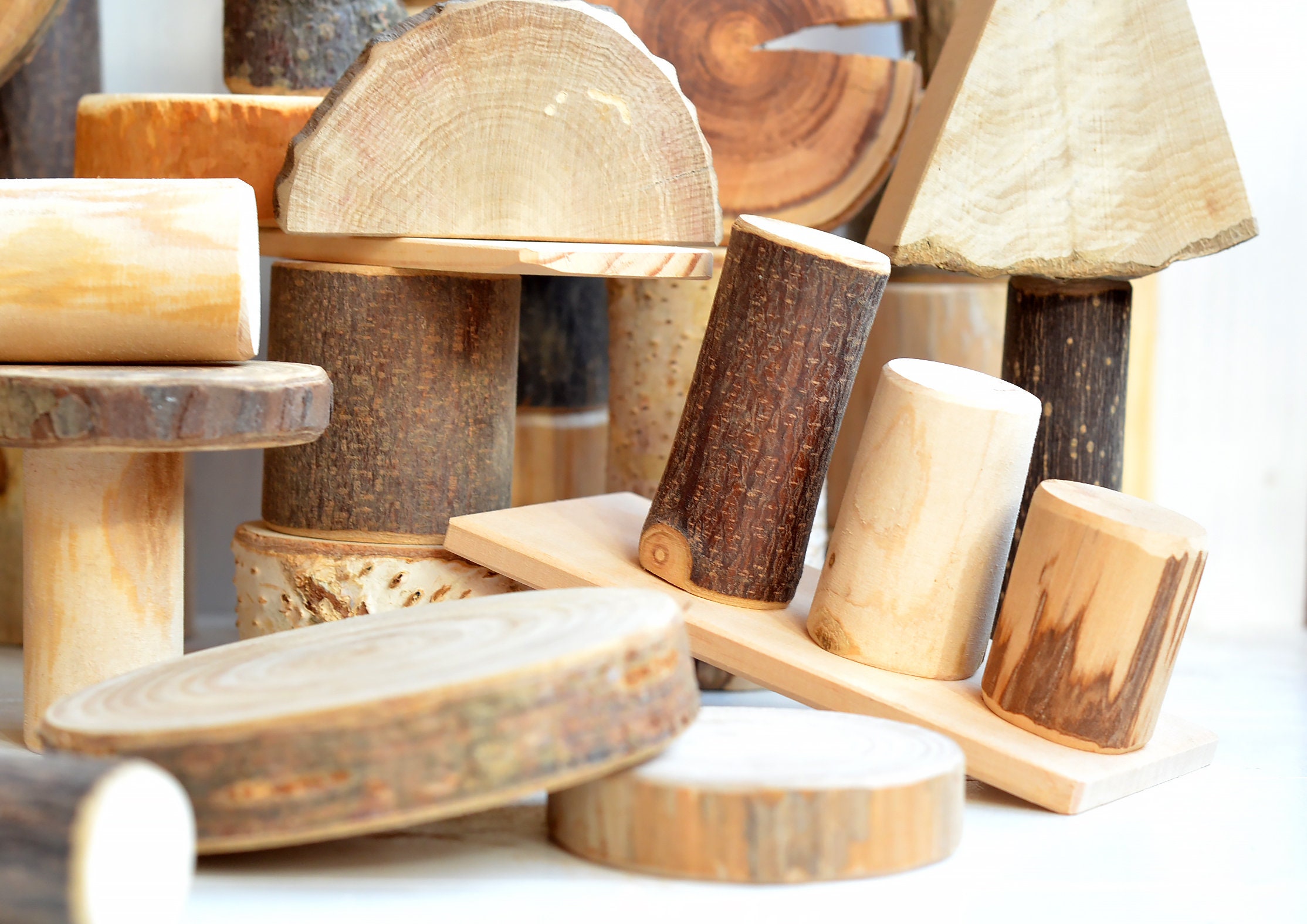 Blocks set 100 tree building blocks Natural wooden kids toy | Etsy