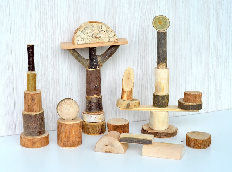 30 Tree Building Blocks Natural Wooden Toy Montessori | Etsy