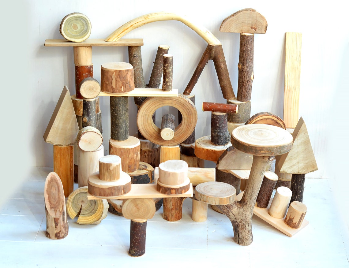 Blocks set 100 tree building blocks Natural wooden kids toy | Etsy