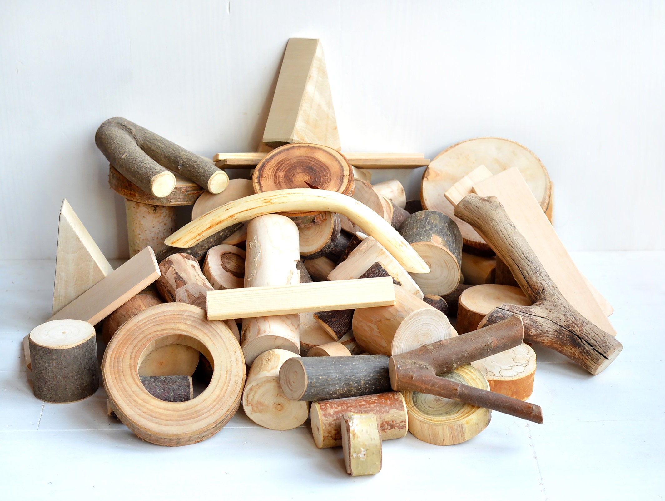 BIG set of Natural tree building blocks Wood toy Montessori | Etsy