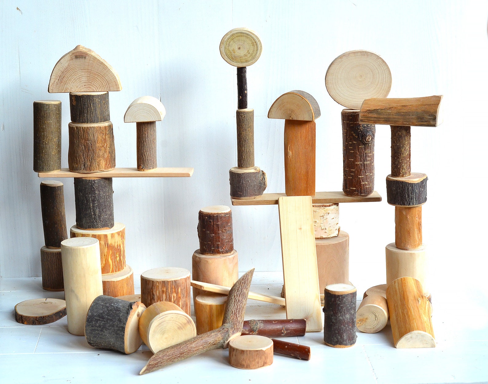 50 natural tree building blocks Montessori inspired wooden | Etsy