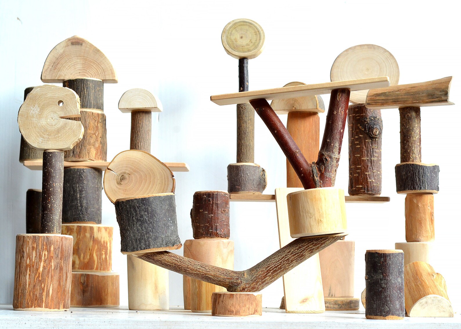 50 natural tree building blocks Montessori inspired wooden | Etsy