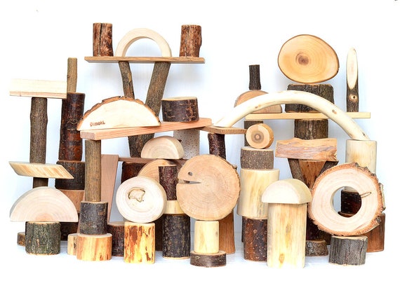 Natural wooden kids toy 75 tree building blocks Personalized