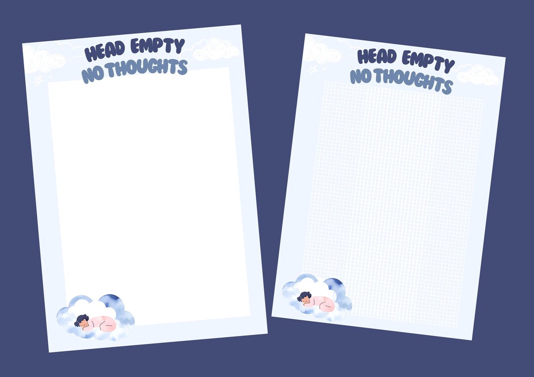 Dreamy Cloud Notepad Design A4 PDF head Empty, No Thoughts - Etsy