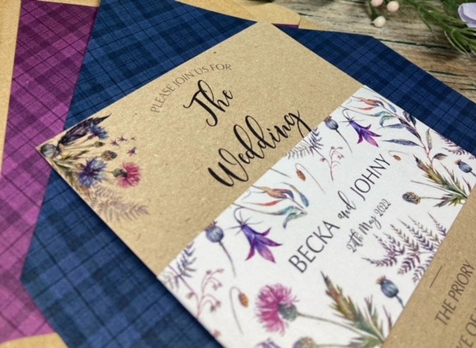 Wildflower Thistle Scottish Wedding Invitations, Tartan Wedding ...