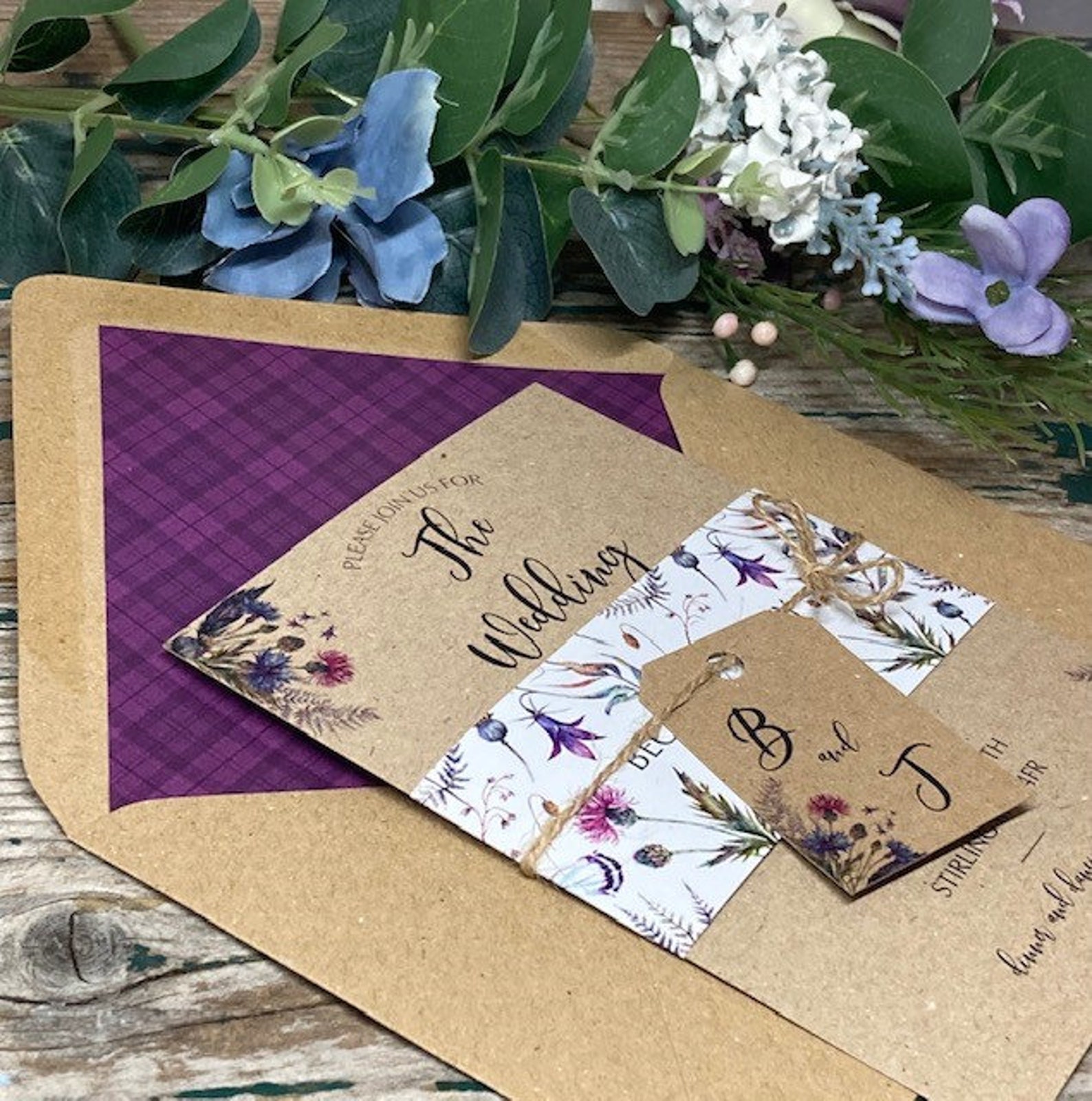 Wildflower Thistle Scottish Wedding Invitations, Tartan Wedding ...