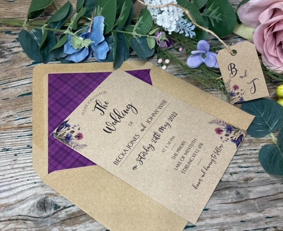 Wildflower Thistle Scottish Wedding Invitations Tartan - Etsy UK