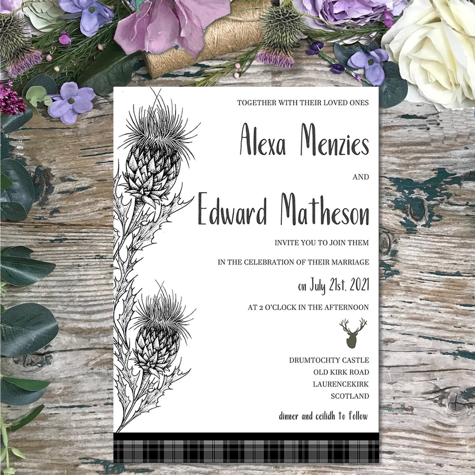Scottish wedding invitations Black and white Thistle wedding | Etsy