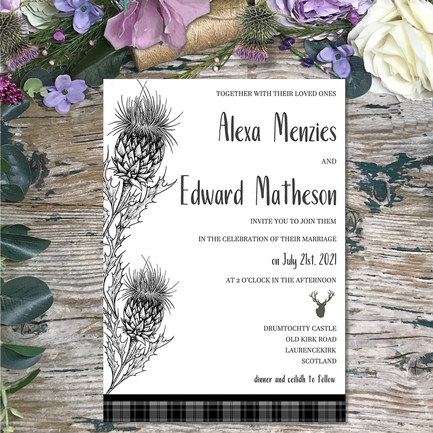 Scottish Wedding Invitations Black and White Thistle Wedding - Etsy UK