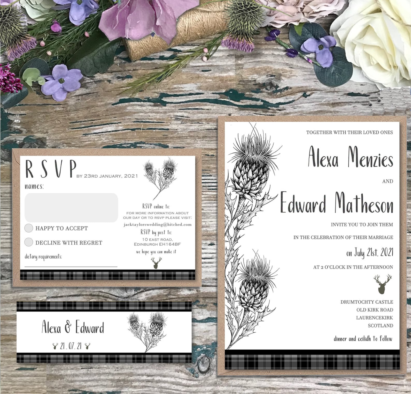 Scottish Wedding Invitations Black and White Thistle Wedding Invitation ...