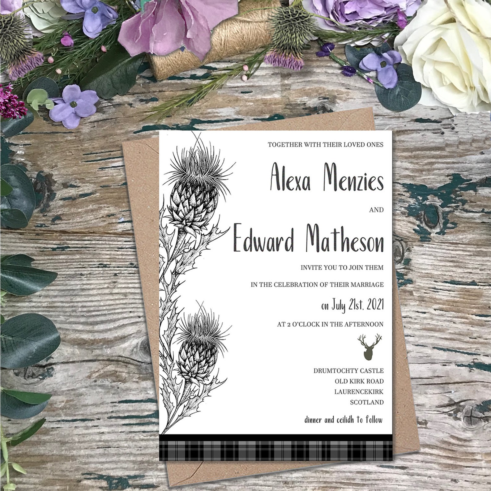 Scottish Wedding Invitations Black and White Thistle Wedding Invitation ...