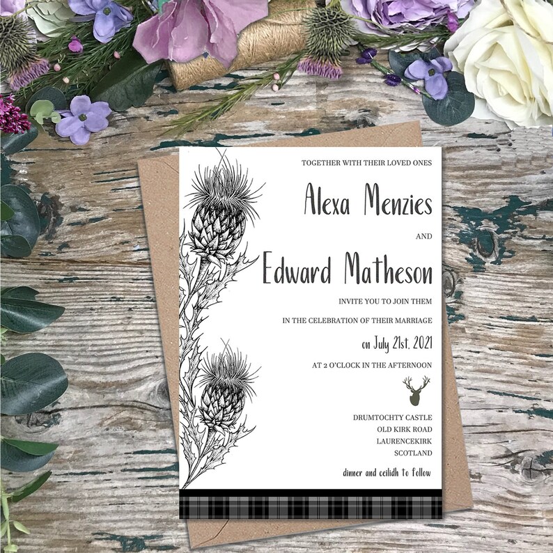Scottish Wedding Invitations Black and White Thistle Wedding Invitation ...