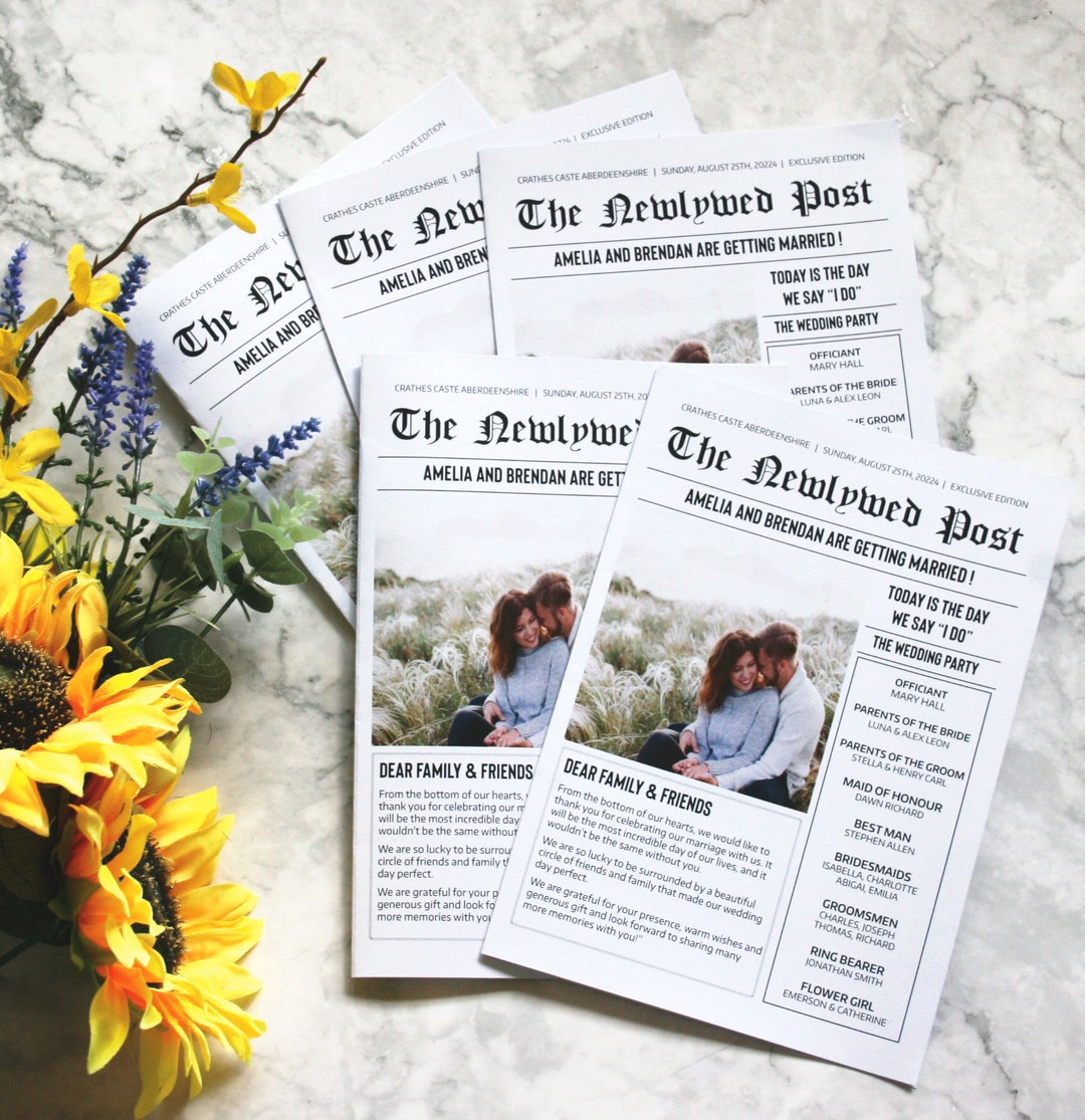 Wedding Day Newspaper, Order of Service Programs, Wedding Newspaper ...