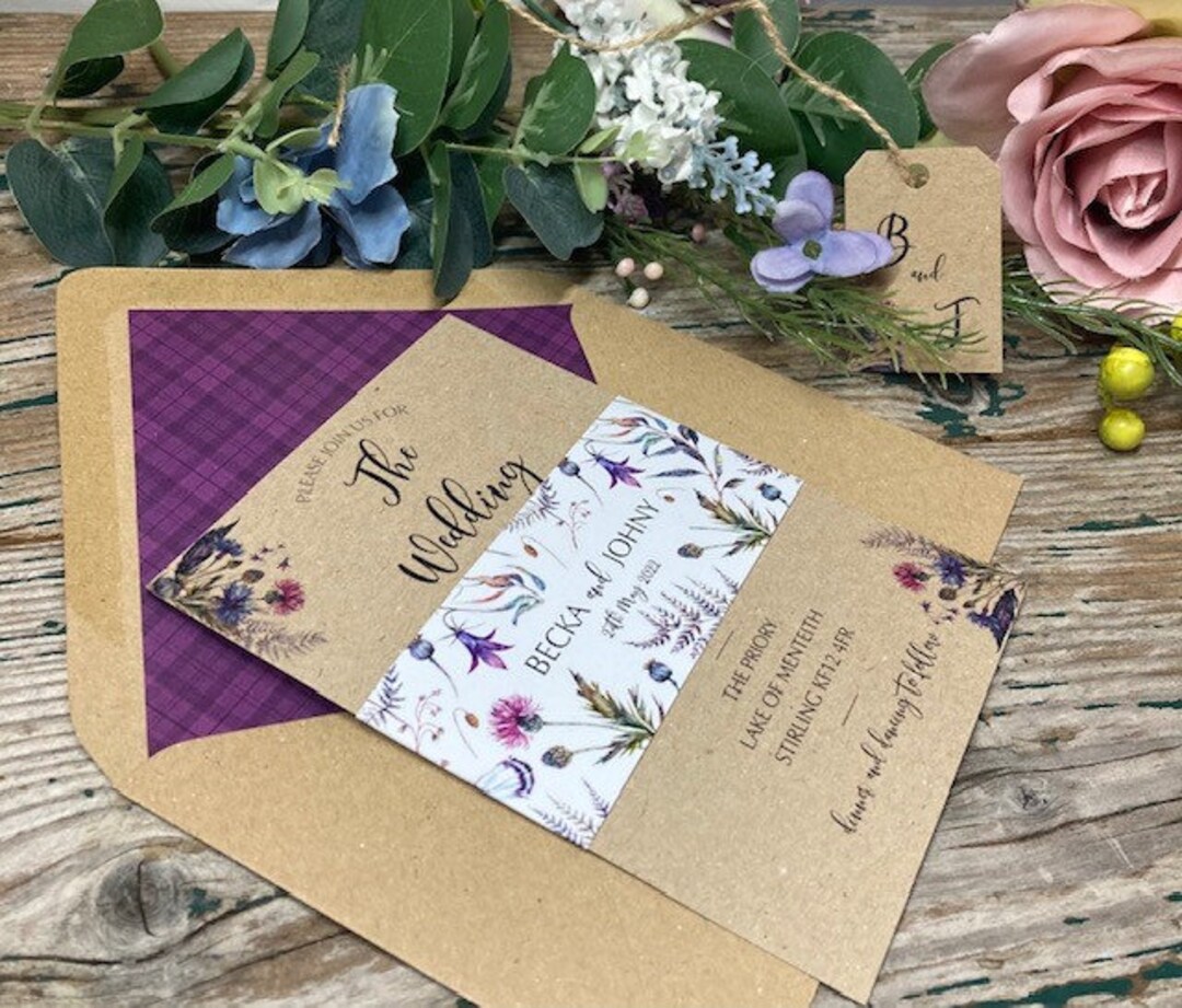 Wildflower Thistle Scottish Wedding Invitations, Tartan Wedding ...