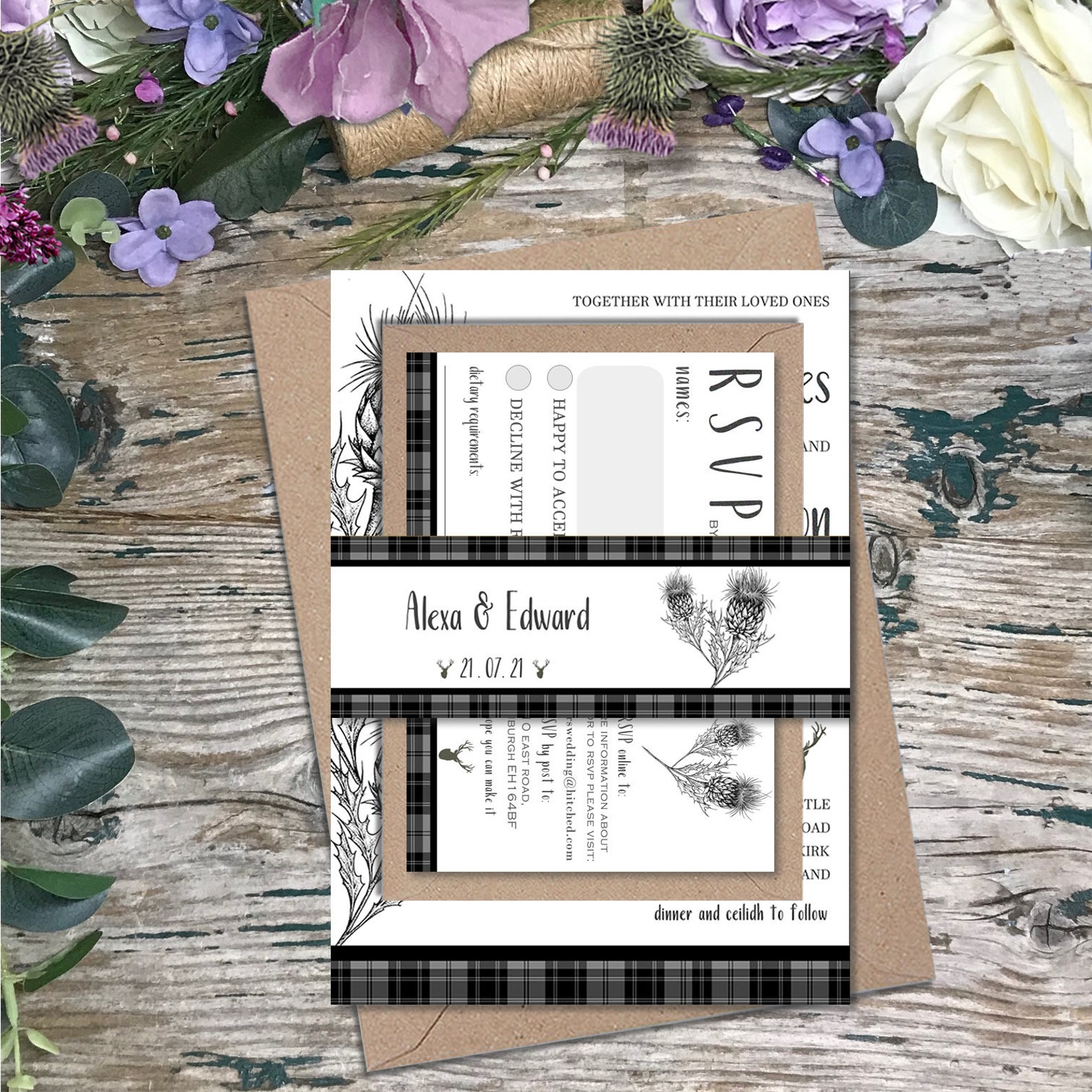 Scottish Wedding Invitations Black and White Thistle Wedding Invitation ...