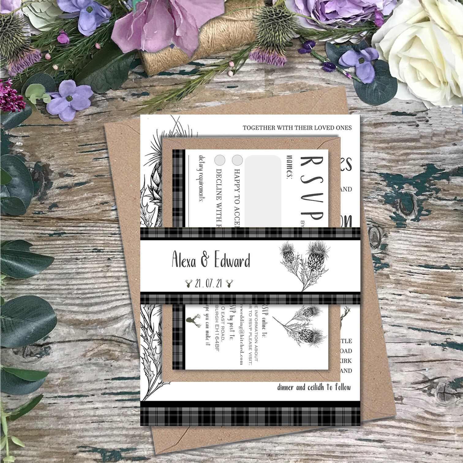 Scottish Wedding Invitations Black and White Thistle Wedding Invitation ...