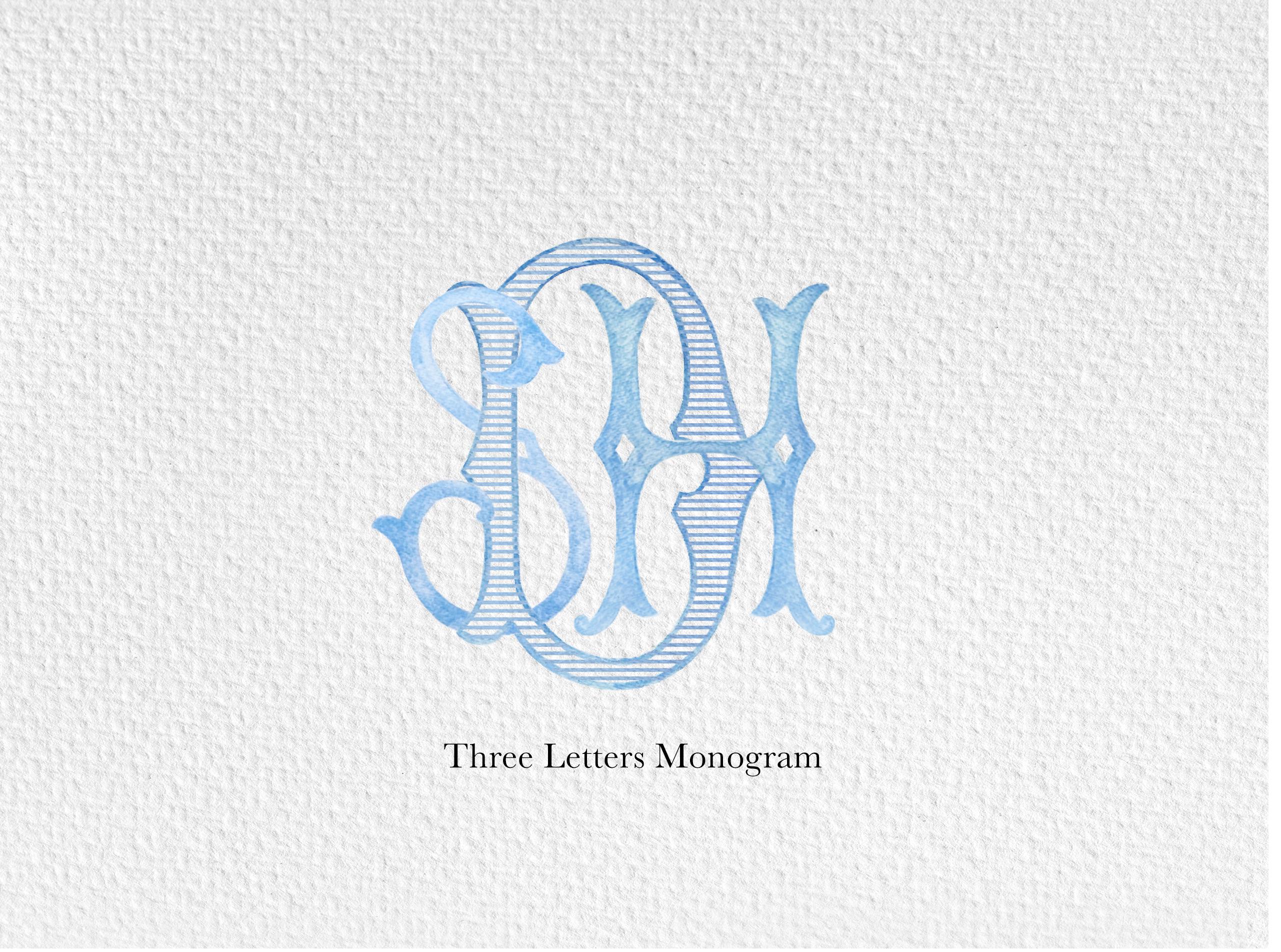 Three Letters Vintage Monogram, Custom Monogram, Custom Monogram ...