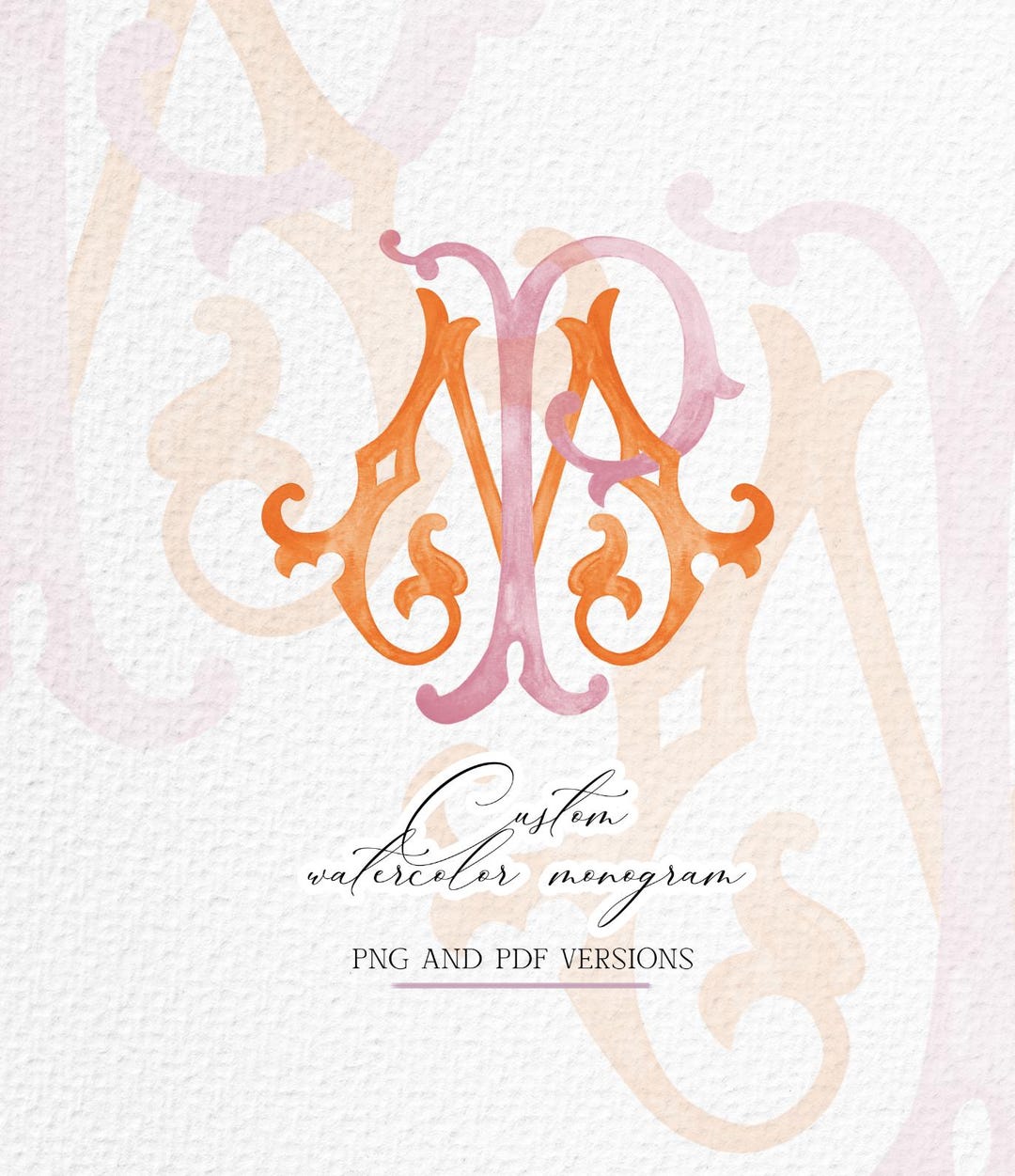 Vintage Monogram: Watercolor Two Initials Monogram - Etsy