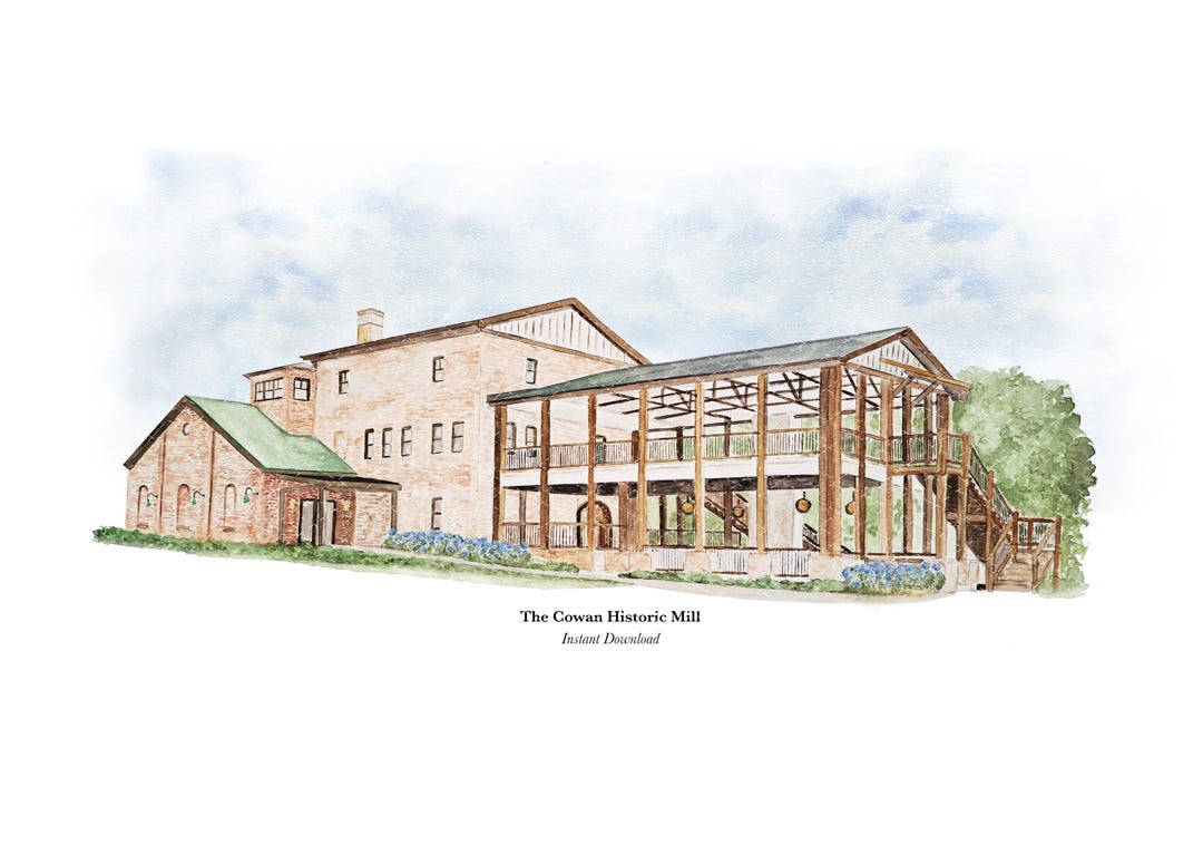 The Cowan Historic Mill, Save the Date Venue Painting, Watercolor Venue ...