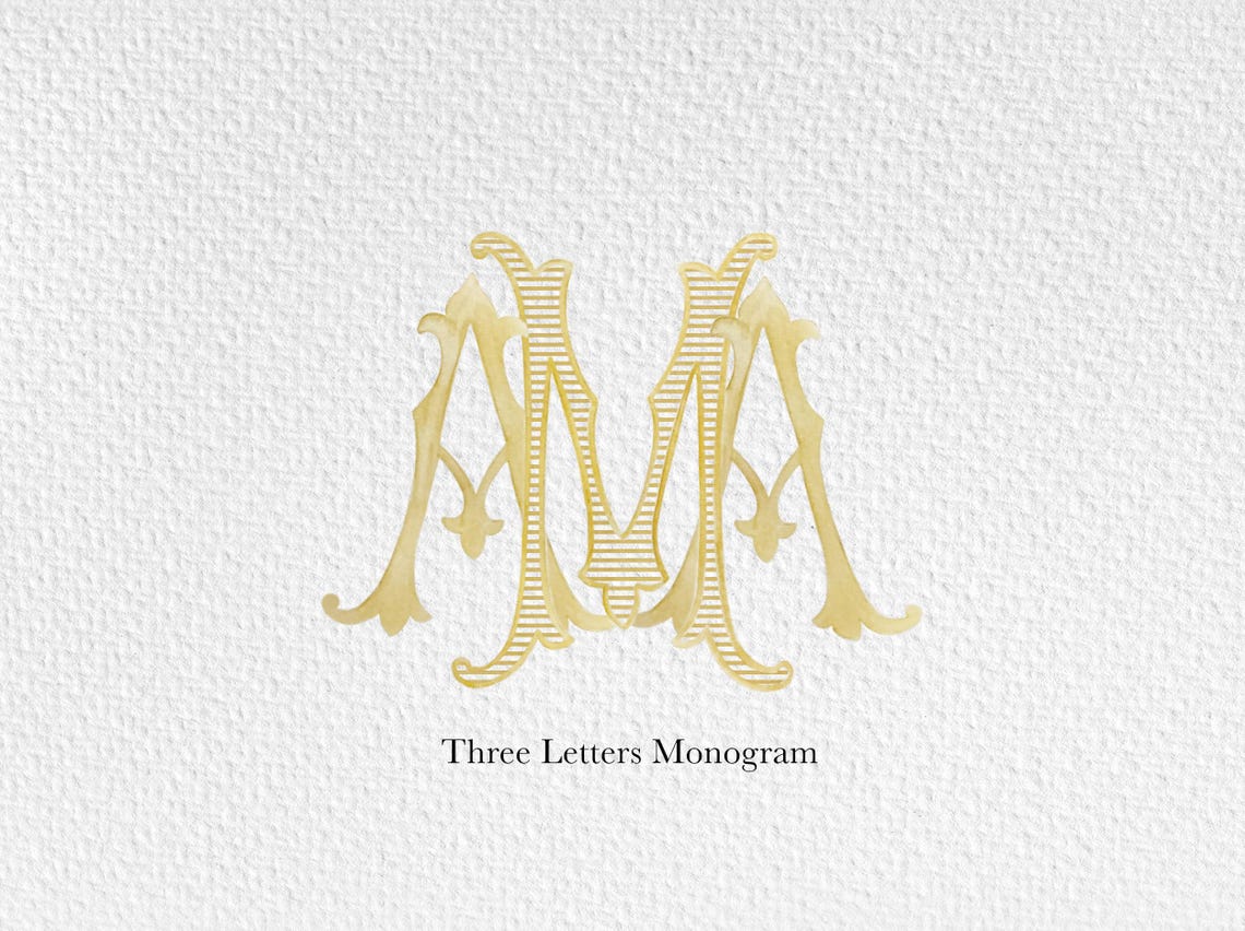 Three Letters Vintage Monogram, Custom Monogram, Custom Monogram ...
