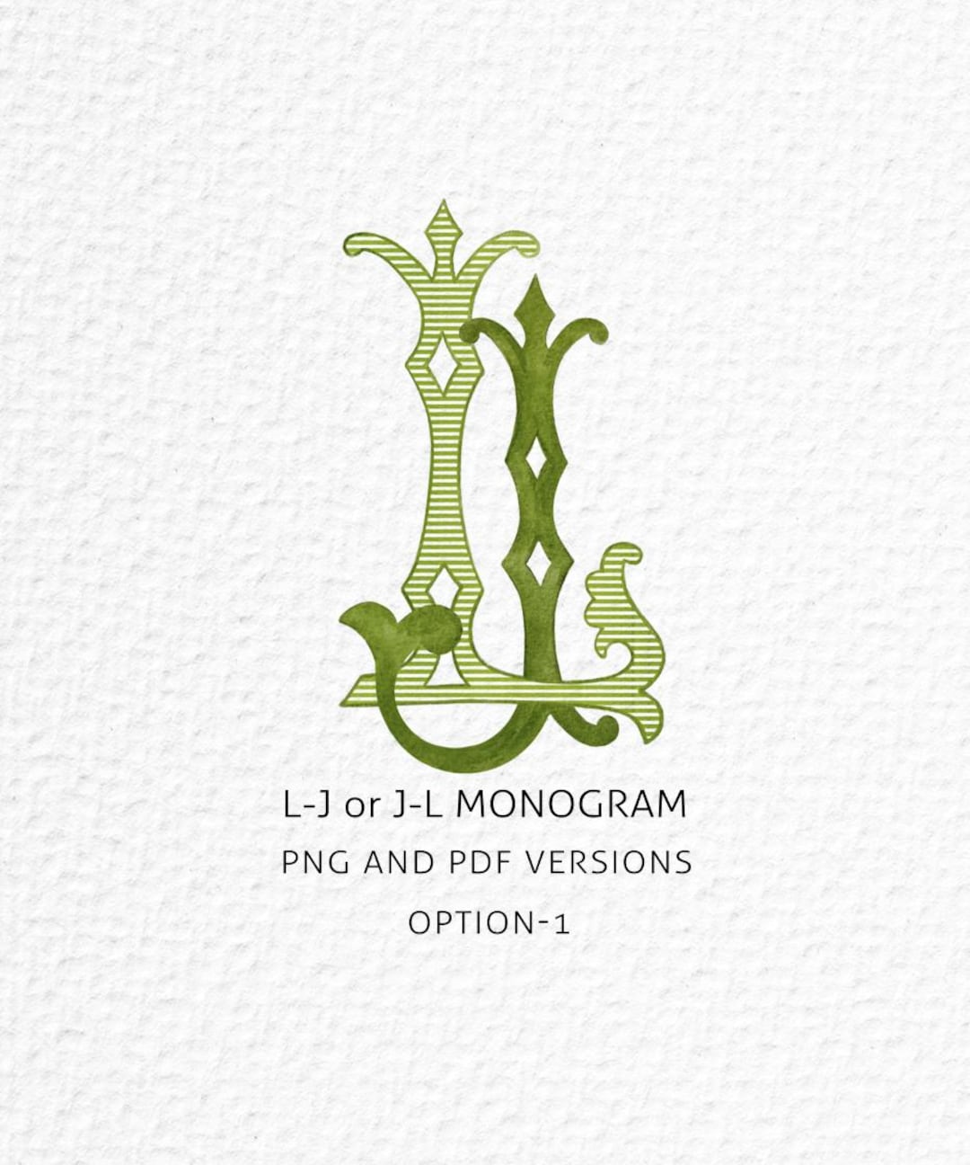 LJ Watercolor Vintage Monogram, Two Letters J-L Initials - Etsy