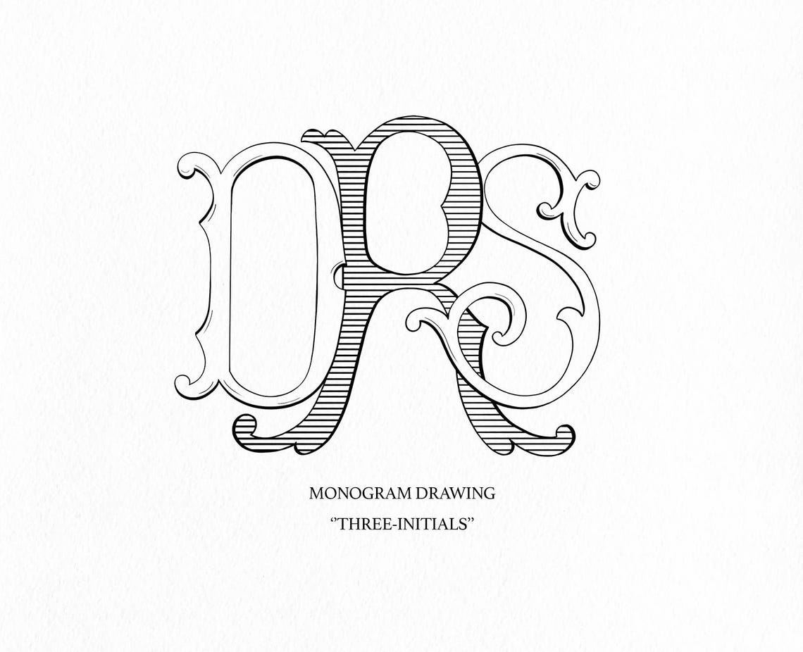Digital Wedding Monogram, Custom Three Initials Monogram Illustration ...