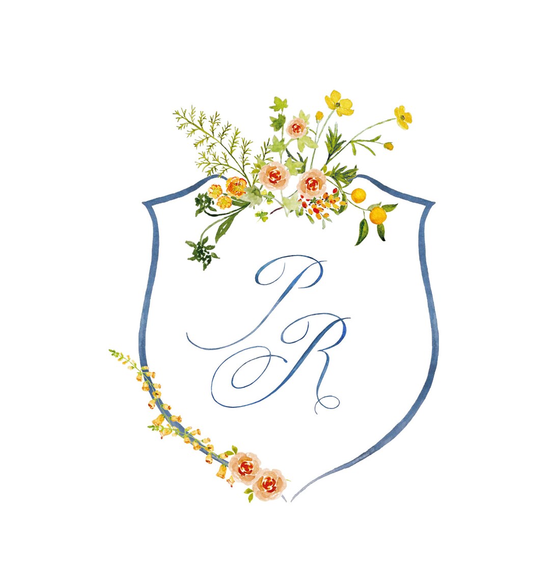 Orange and Yellow Flowers Watercolor Crest Wild Flowers Crest - Etsy