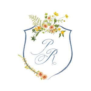 Orange and Yellow Flowers Watercolor Crest, Wild Flowers Crest With ...